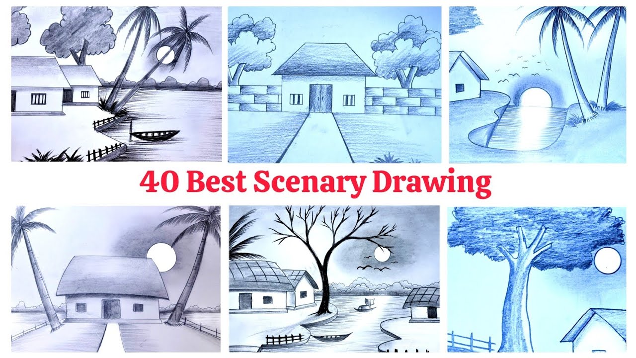 40 Best Scenary Drawing pictures / Pencil sketch drawing /Scenery for ...