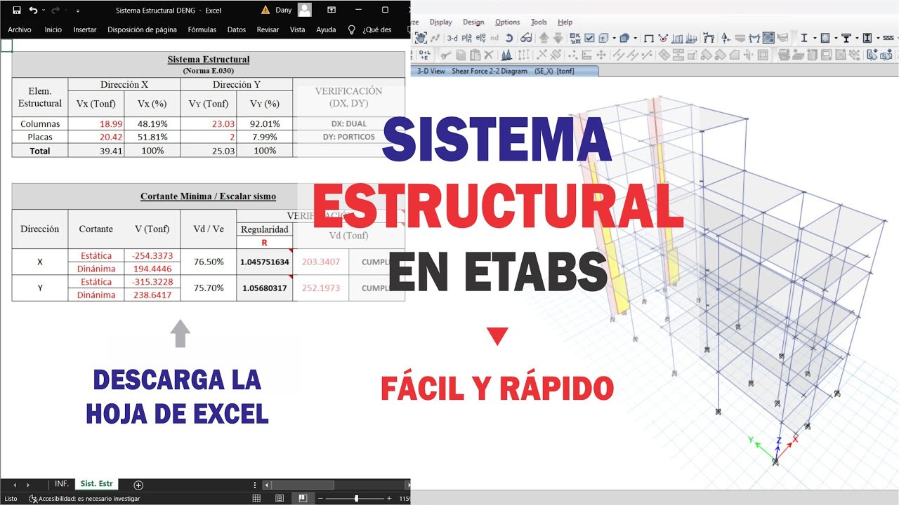 Sistema estructural en ETABS V20 | Descarga el EXCEL ⬇️ - YouTube