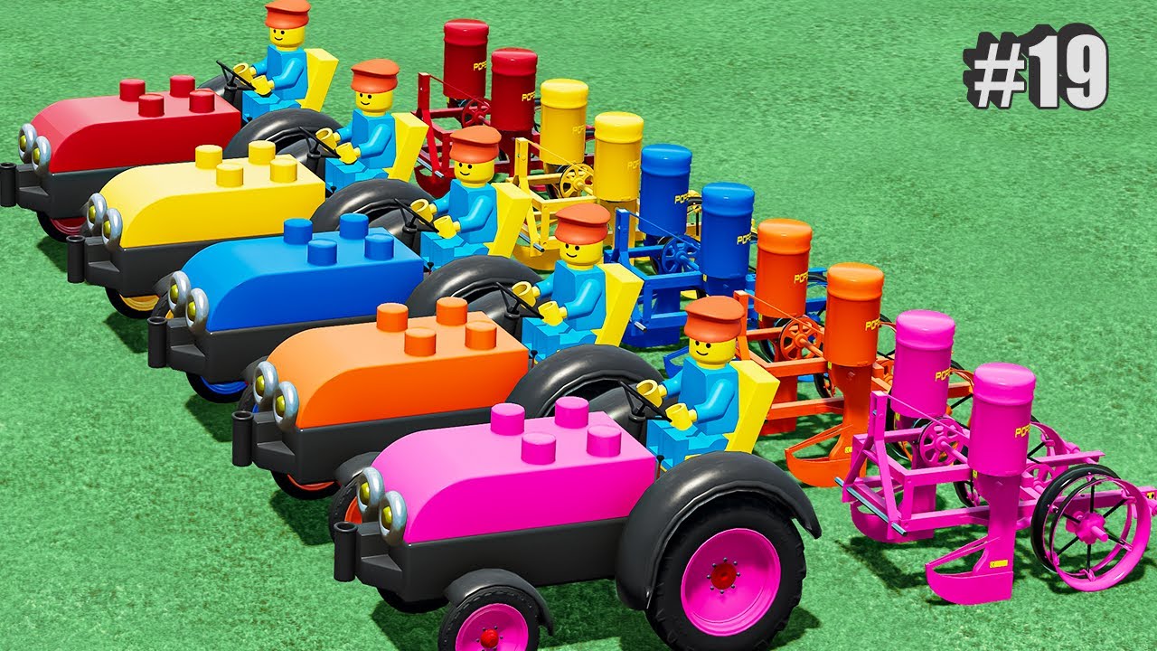TRANSPORTING & PLANTING with MINI LEGO TRACTOR & COLORED PLANTER - #19 ...