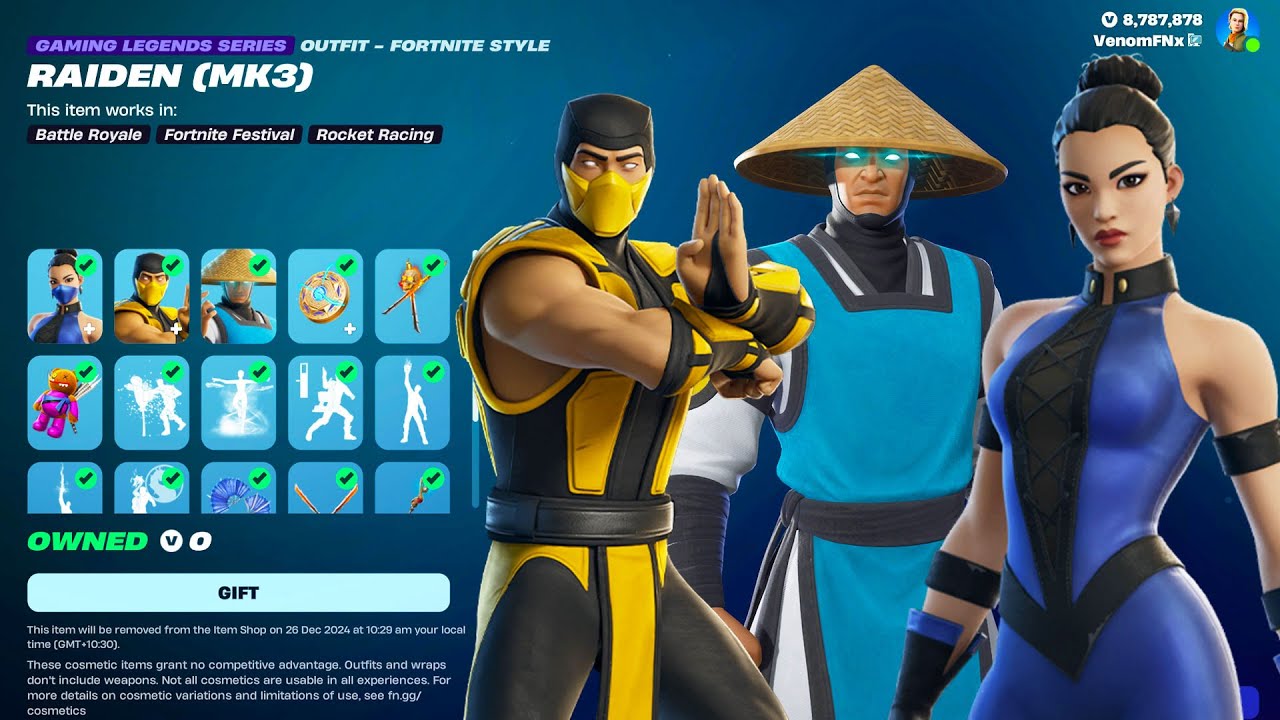 NEW FORTNITE X MORTAL KOMBAT COSMETICS & EMOTES SHOWCASE! (RAIDEN ...