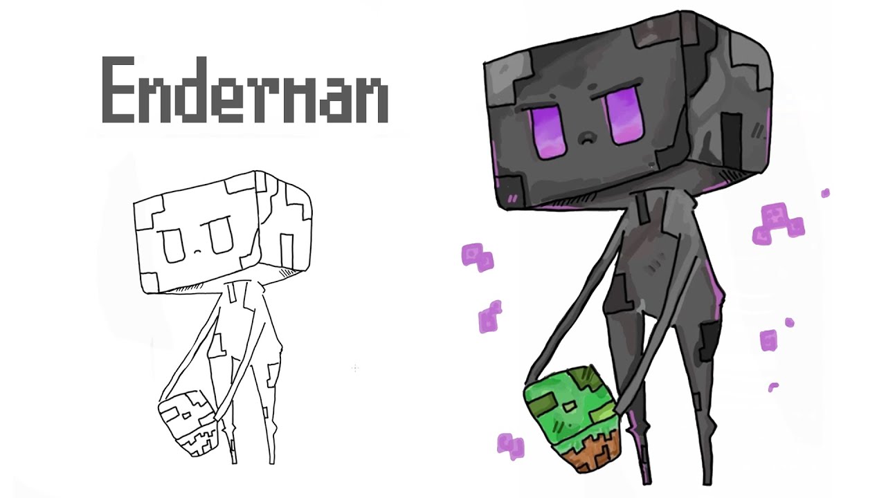How to draw Enderman from Minecraft- step by step - YouTube