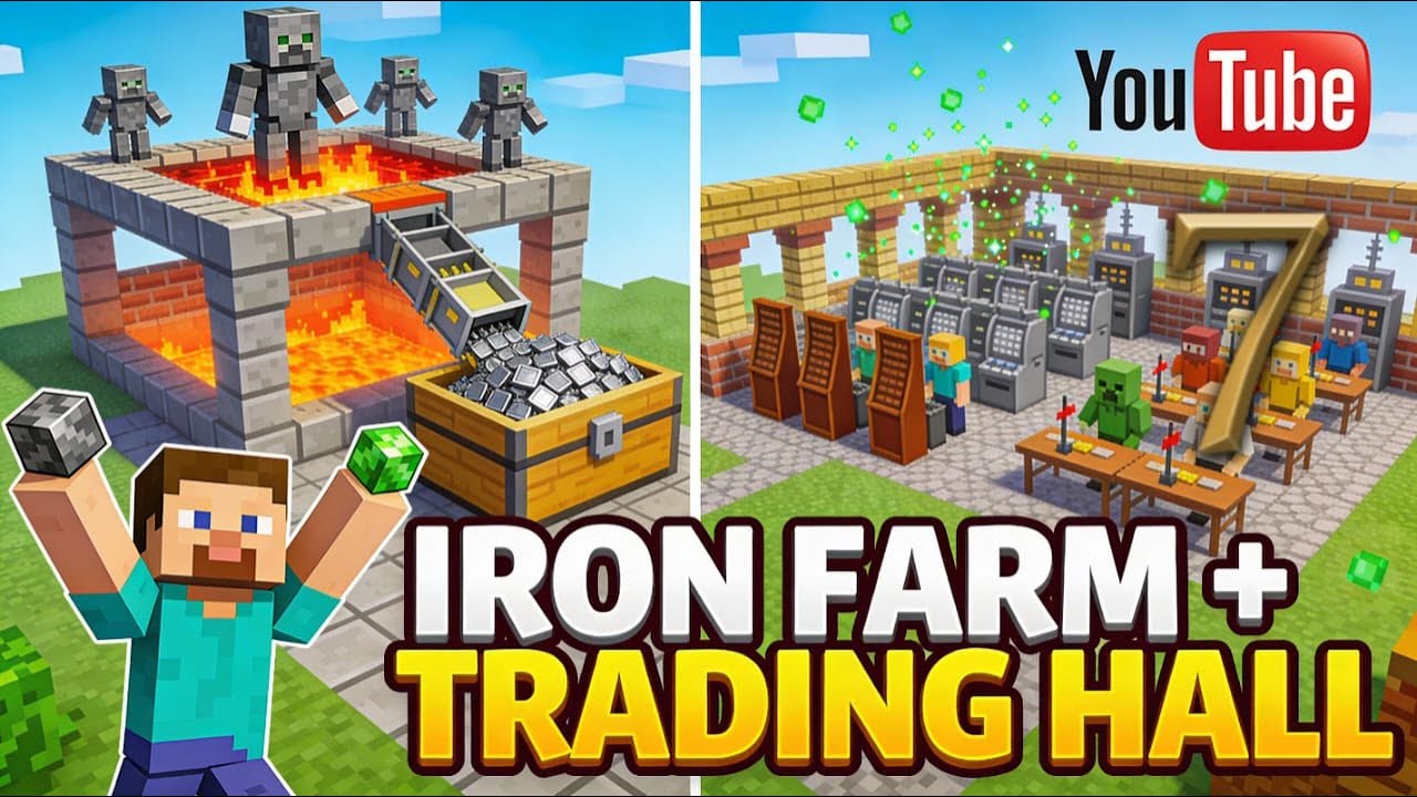 Why Every World Needs This Iron Farm & Trading Hall #minecraft - YouTube