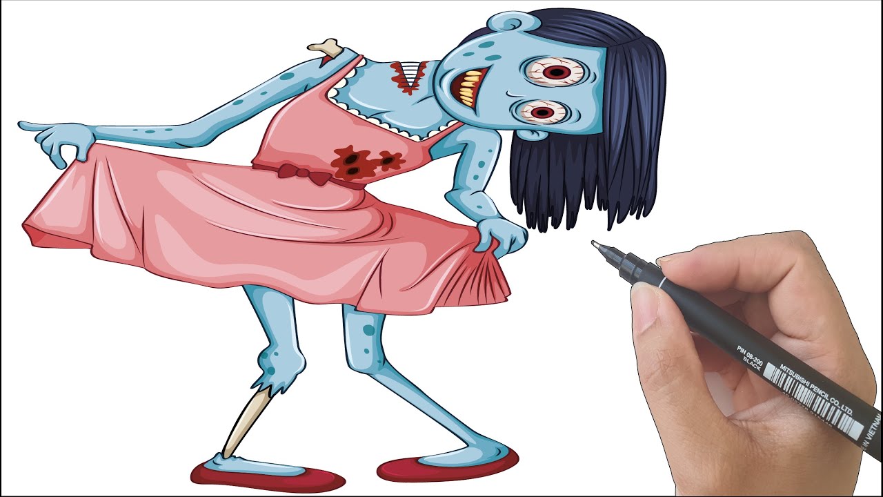 How to draw a zombie girl step by step 🧟‍♀️ l رسم زومبي فتاة خطوة بخطوة ...