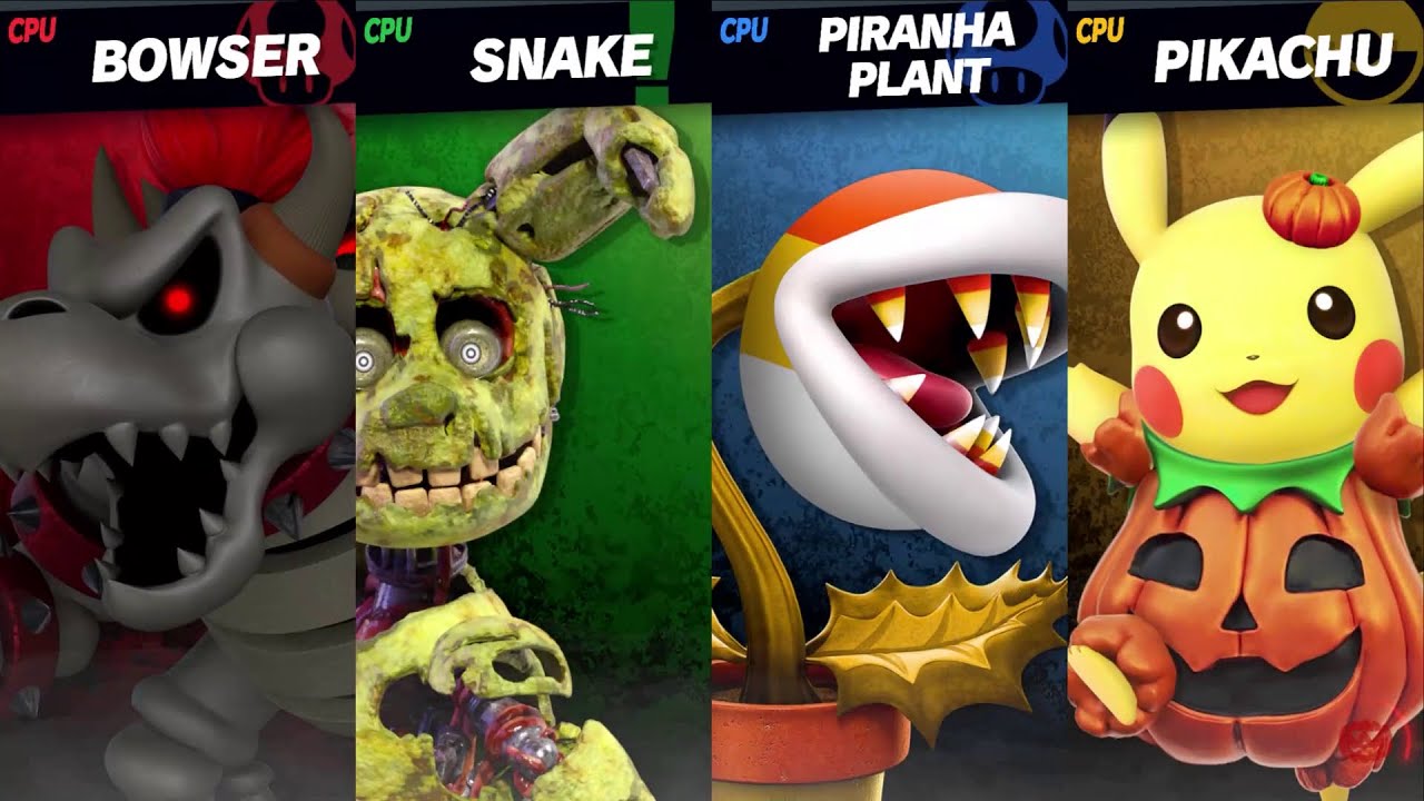 Super Smash Bros. Ultimate Mods: Dry Bowser vs Springtrap vs Piranha ...