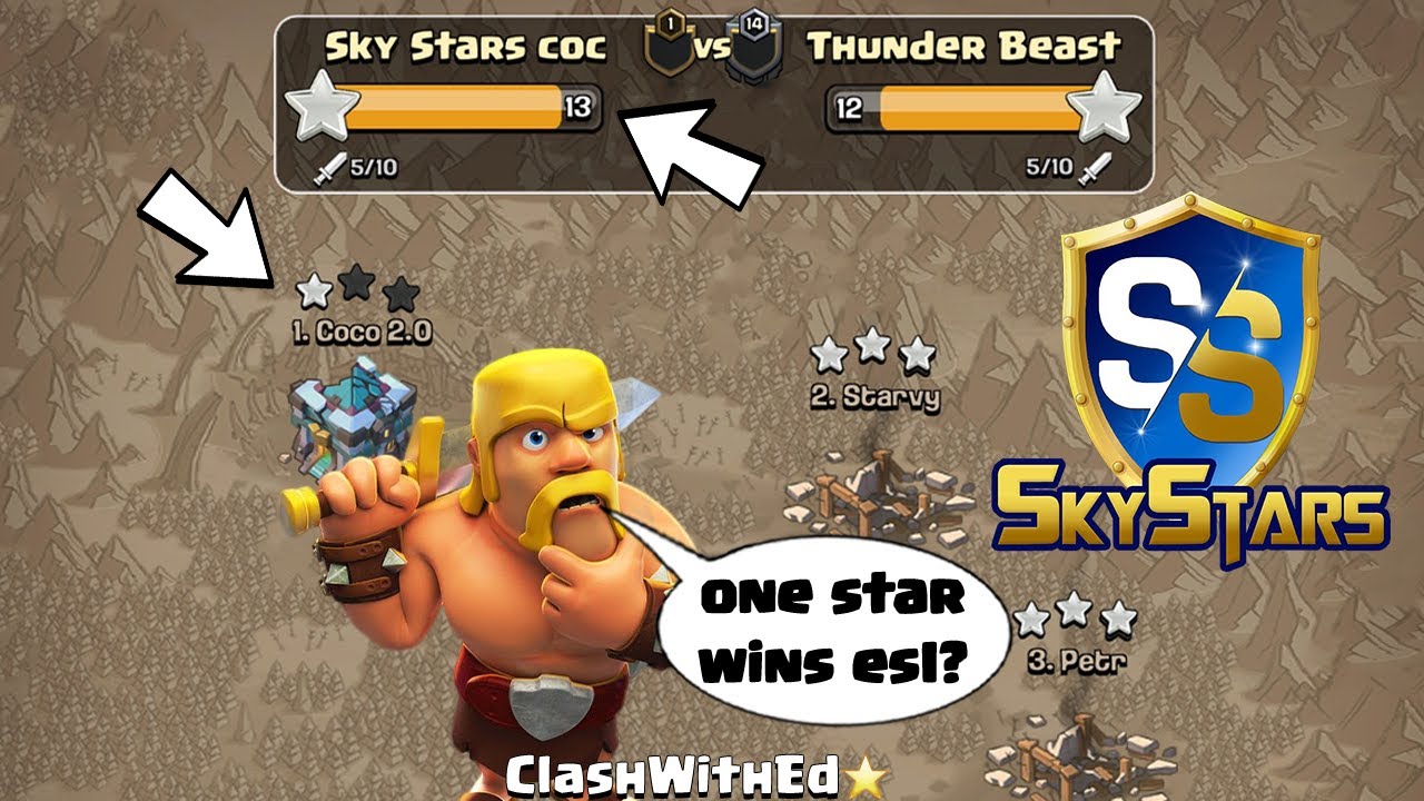 1 Star Wins ESL- Sky Stars CoC vs OneHive (Thunder Beast) - YouTube