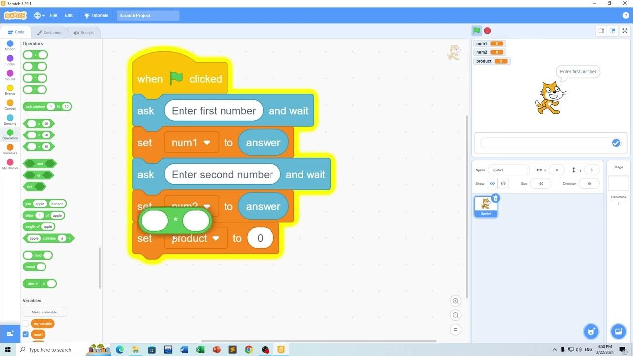 Simple multiplication program in scratch - YouTube