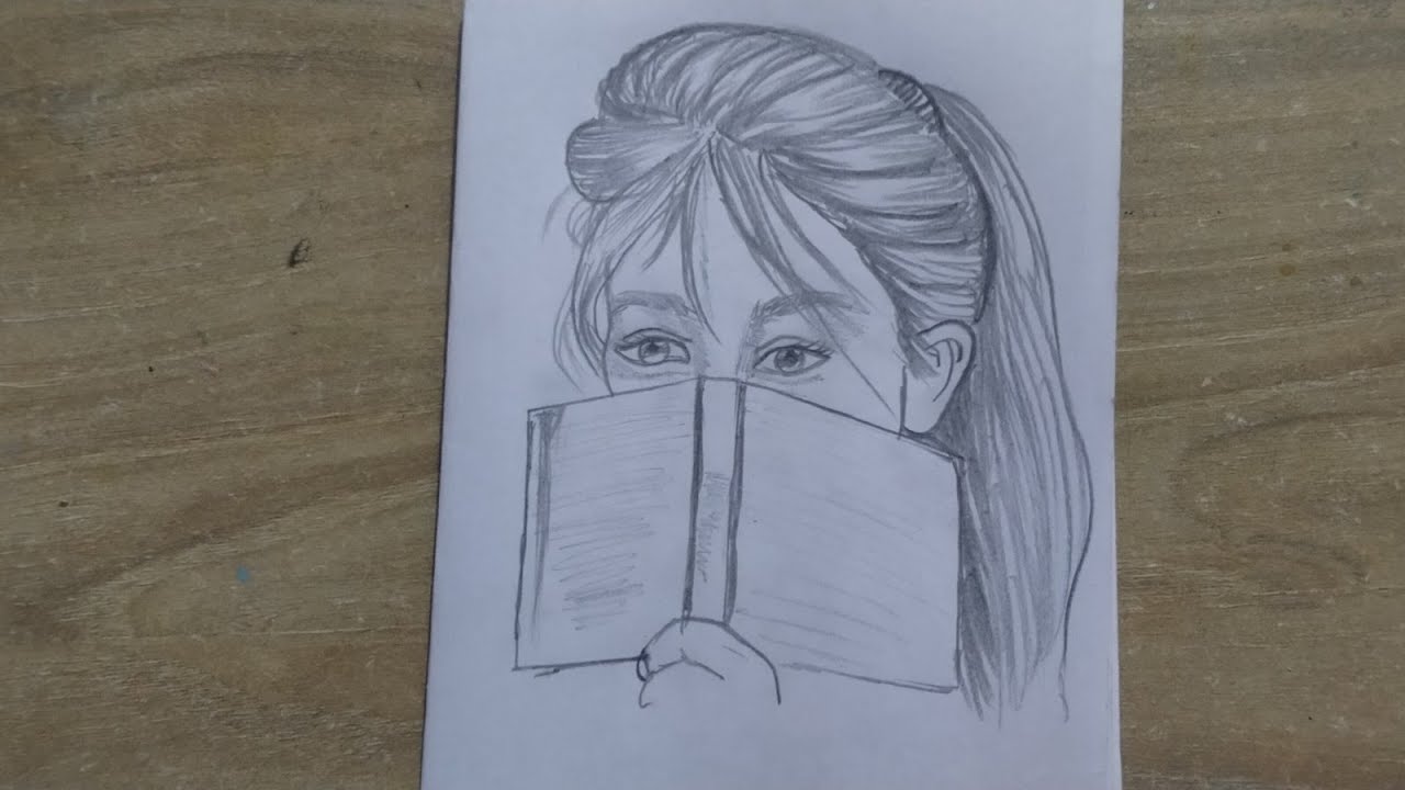 👧 girl hidding face from book drawing / How to draw hidden face girl ...