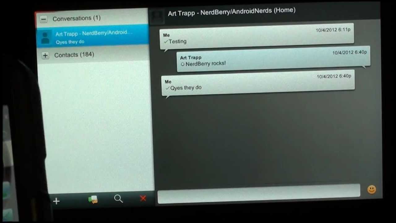 Texting Over BlackBerry Bridge on the BlackBerry PlayBook OS 2.1 - YouTube