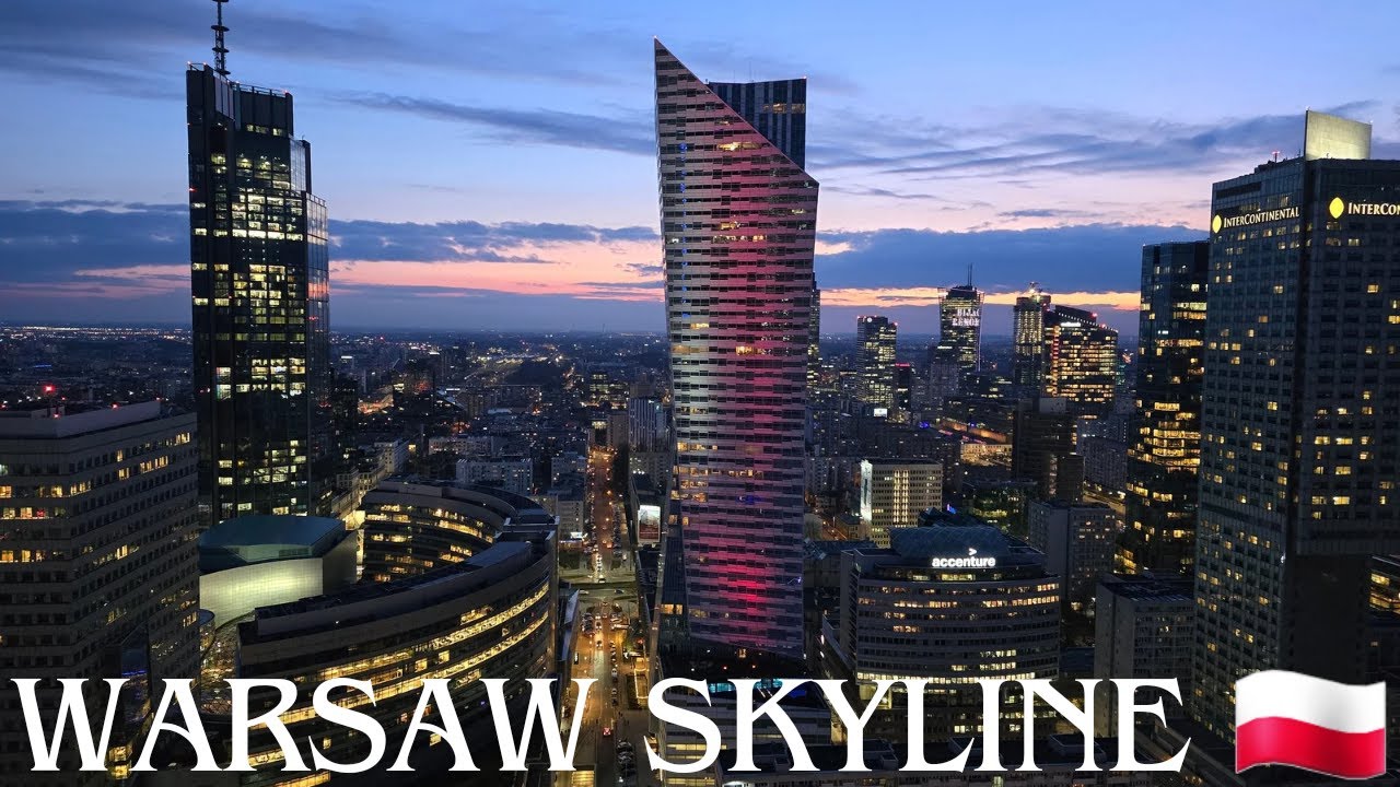 Warsaw skyscrapers, skyline moments after sunset [4K] - YouTube