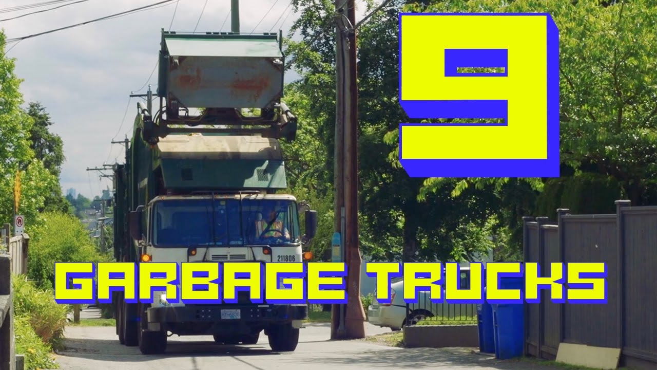 9 Cool Garbage Trucks Driving and Picking up Garbage Cans around ...