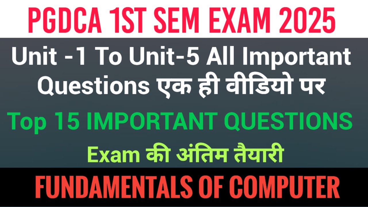 PGDCA 1ST SEM FUNDAMENTALS OF COMPUTER ALL IMPORTANT QUESTIONS - YouTube