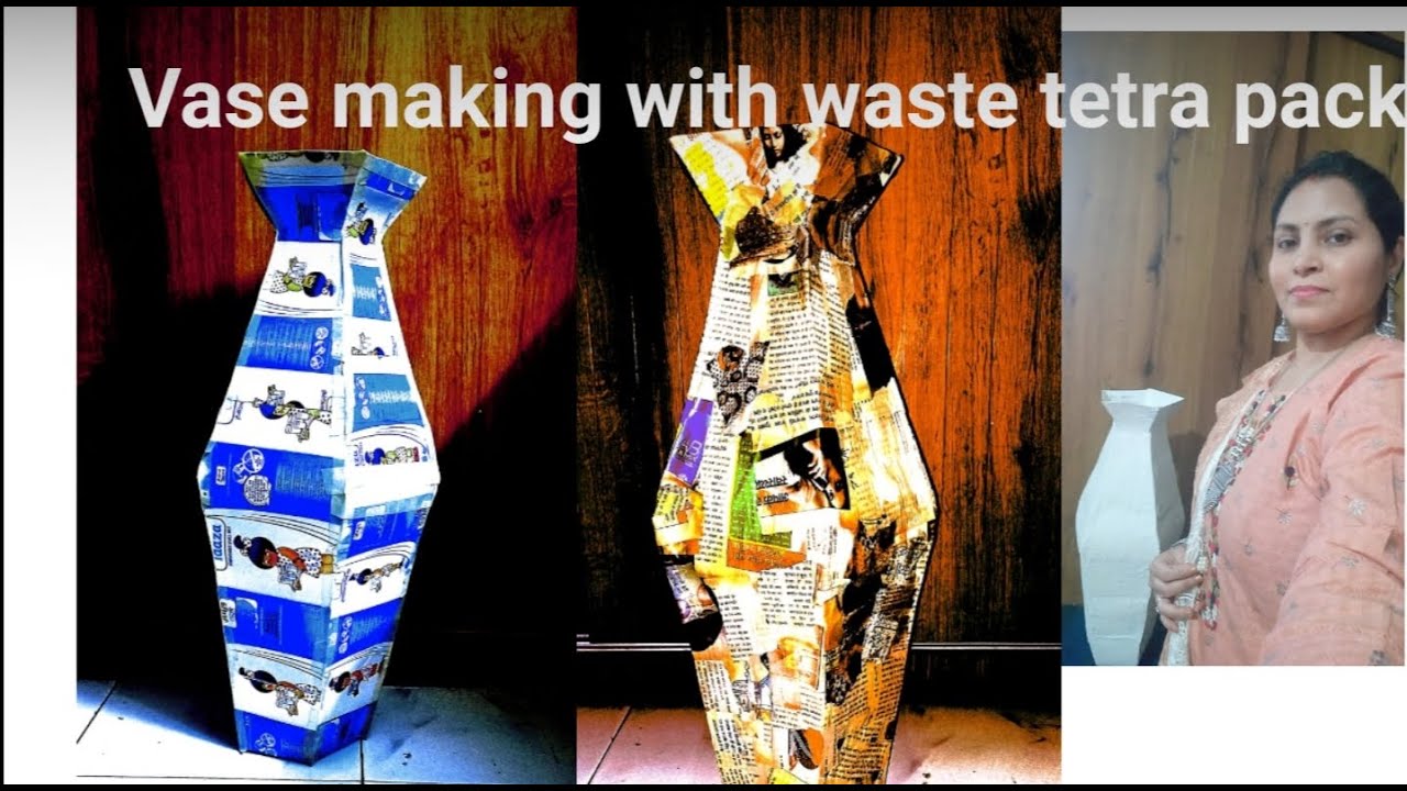 Vase making with tetra pack (part 1)diy using tetra pack,reuse tetra ...