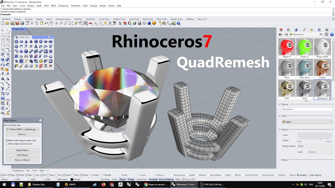 Rhinoceros 7 конвертация модели с помощью Quad remesh #2 - YouTube