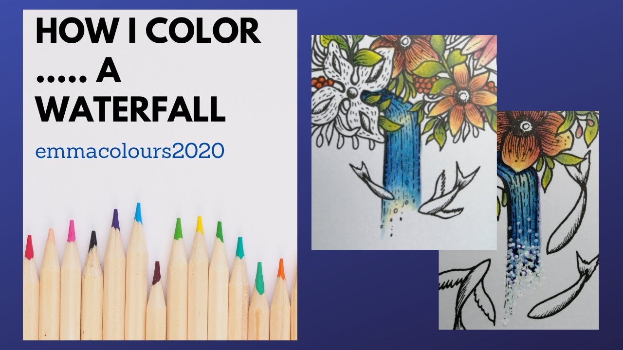 How to color a waterfall - adult coloring tips - YouTube