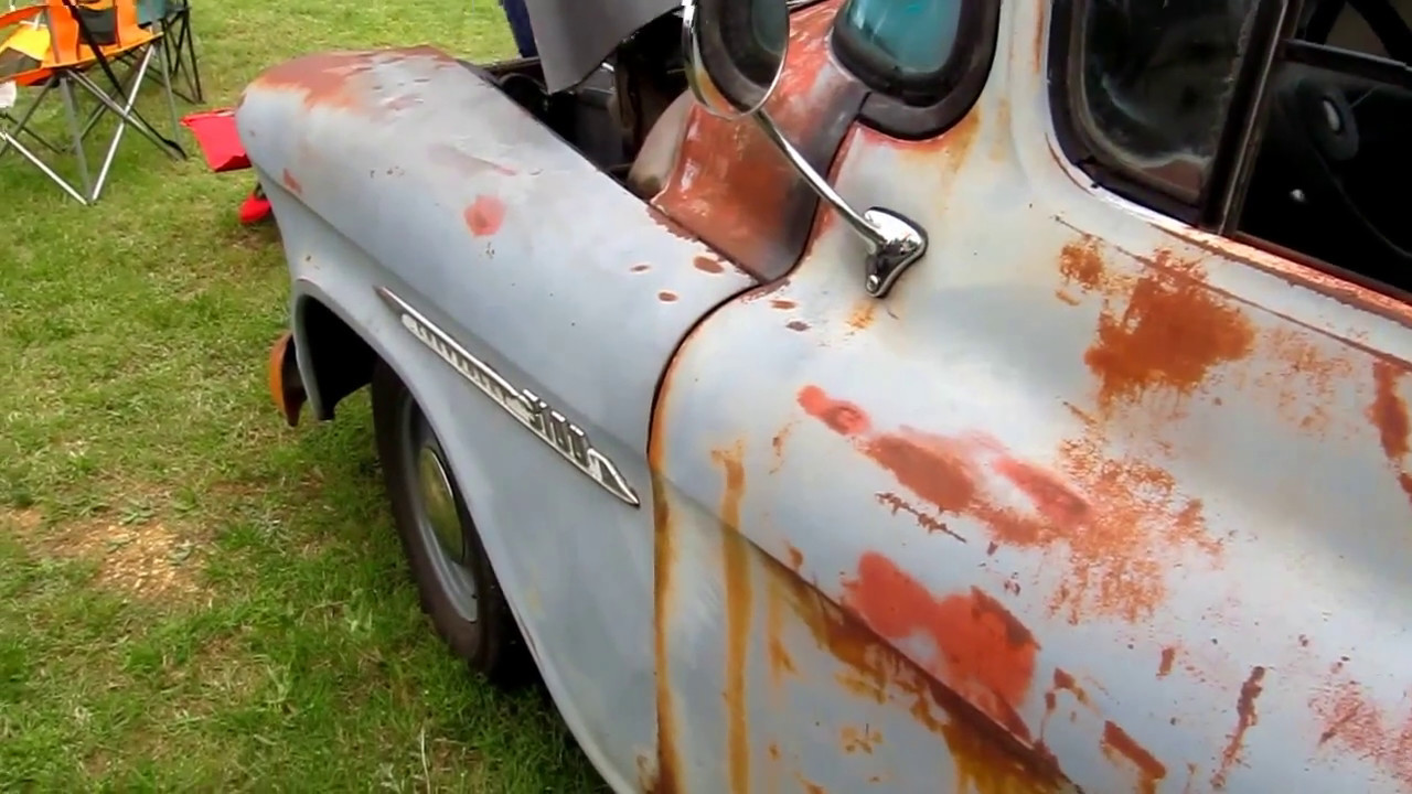 1955 Chevy pickup truck, rust and all - YouTube