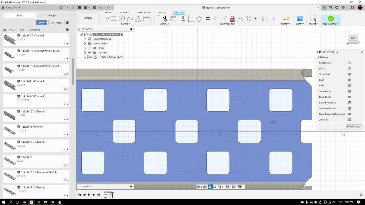VEX Robotics Fusion 360 CAD Lesson 2: Custom C-Channels - YouTube