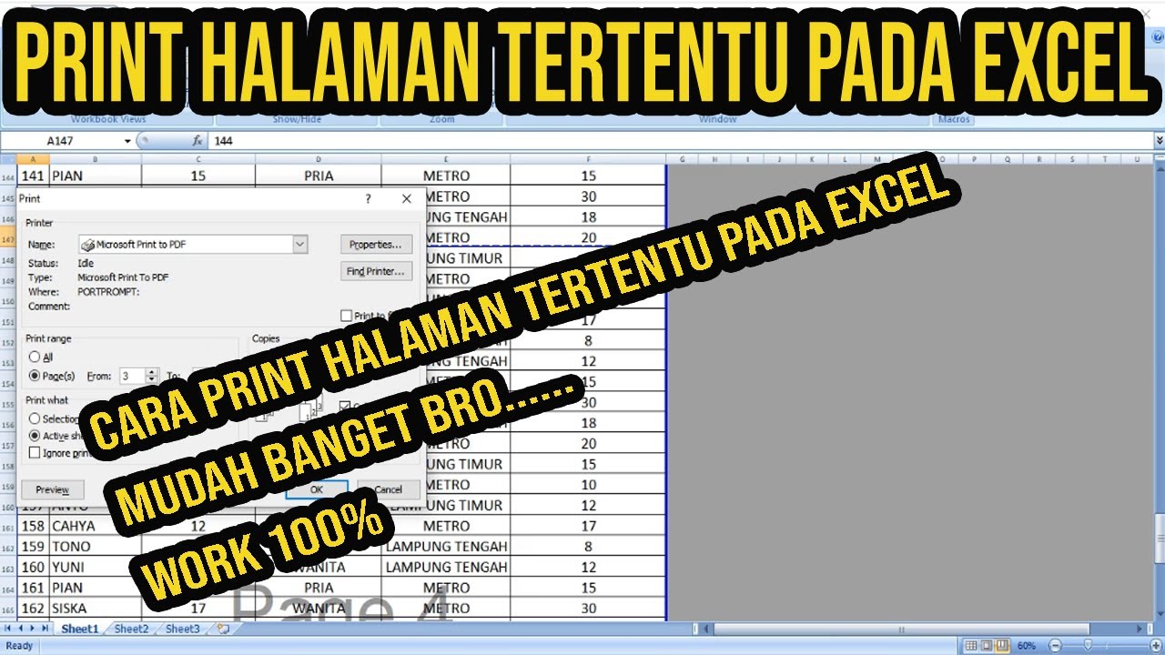 CARA PRINT HALAMAN TERTENTU DI EXCEL (PRINT 1 LEMBAR) - YouTube