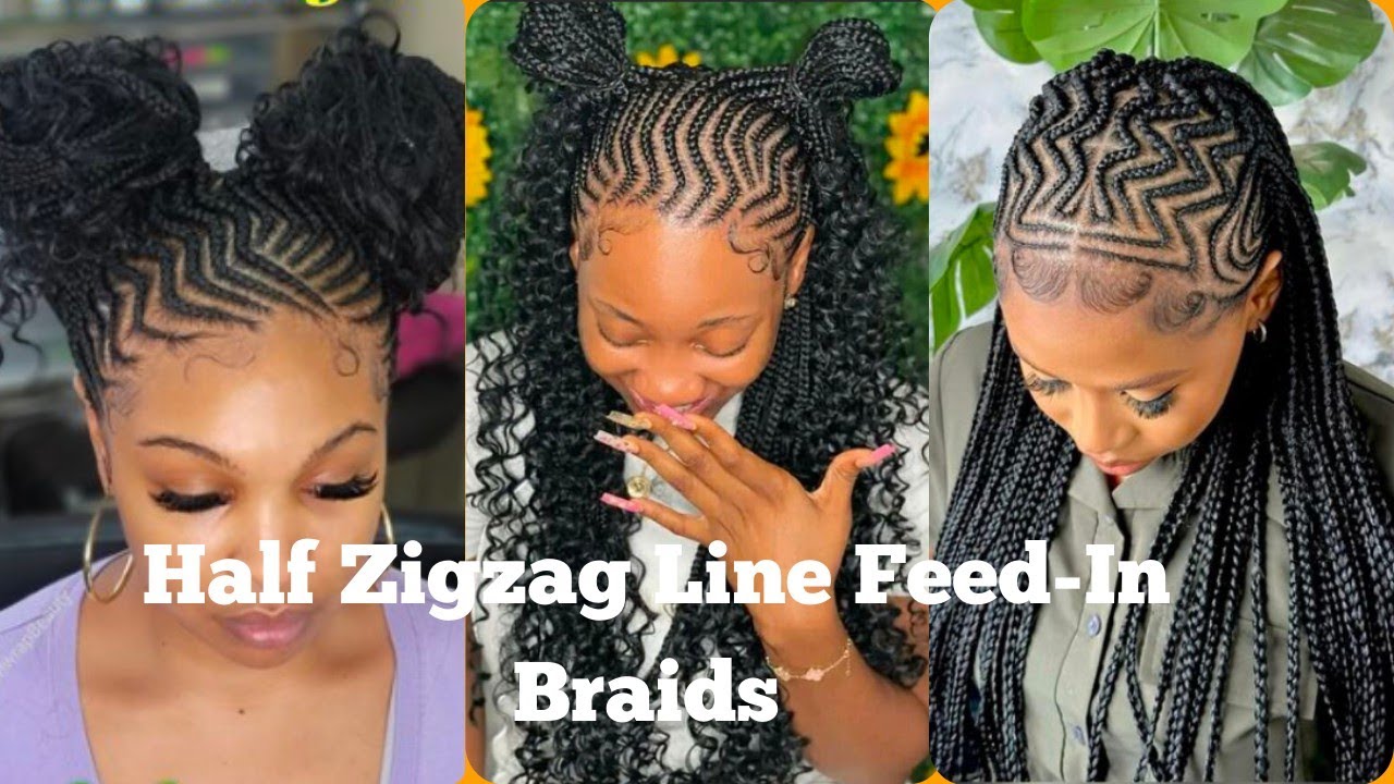 Half Zigzag Line Feed-In Braids/Ponytail Stitch Braids. - YouTube