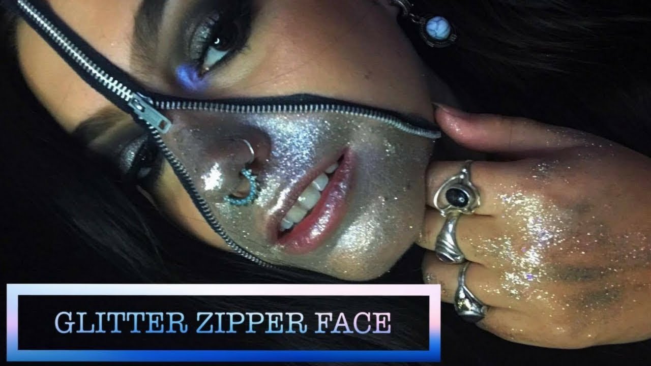 GLITTER ZIPPER FACE TUTORIAL - YouTube