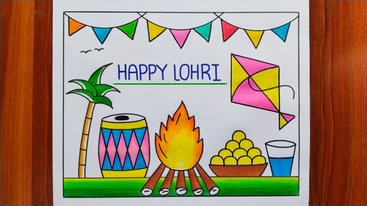 Lohri Drawing Easy / Happy Lohri Drawing / Lohri Festival Drawing / How ...