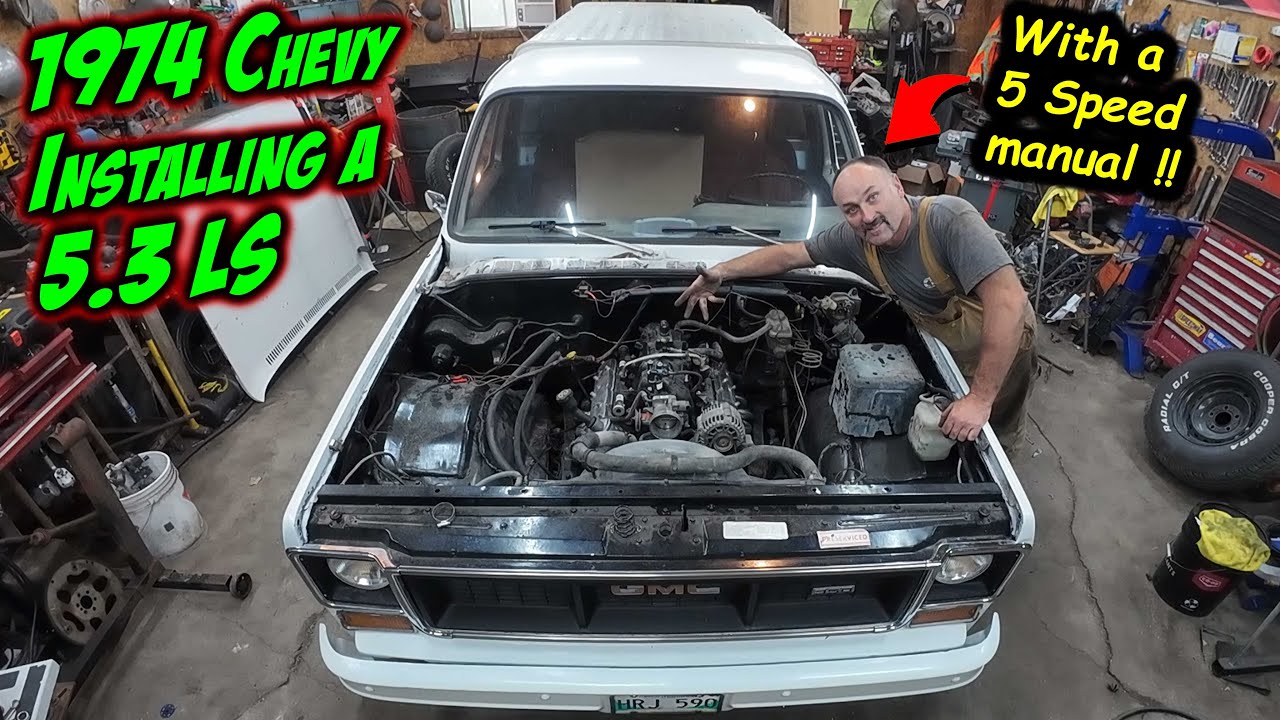 1974 Chevy Pickup - Installing the 5.3 LS and 5 speed transmission ...