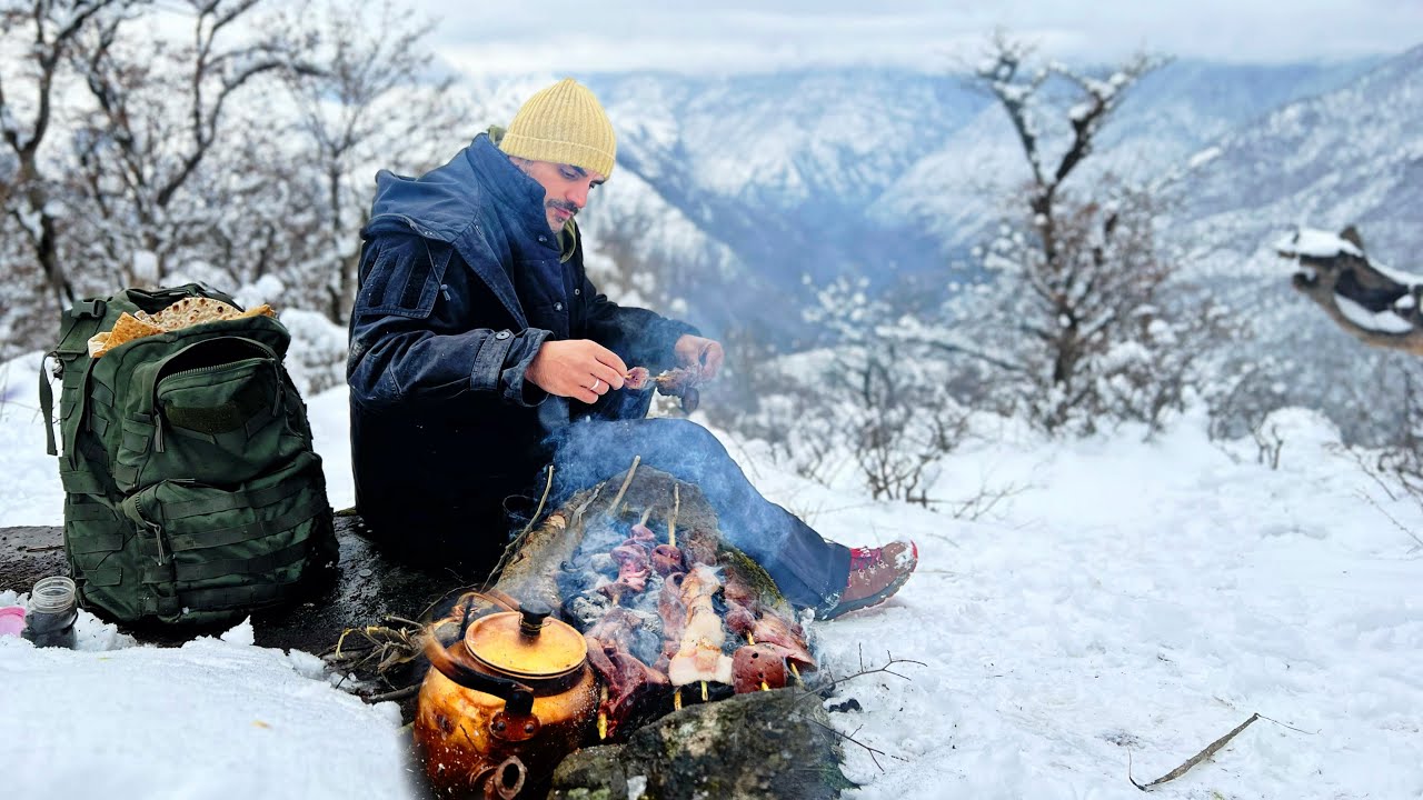 Cooking in the snowy winter day.liver،heart,kidney bbq. - YouTube