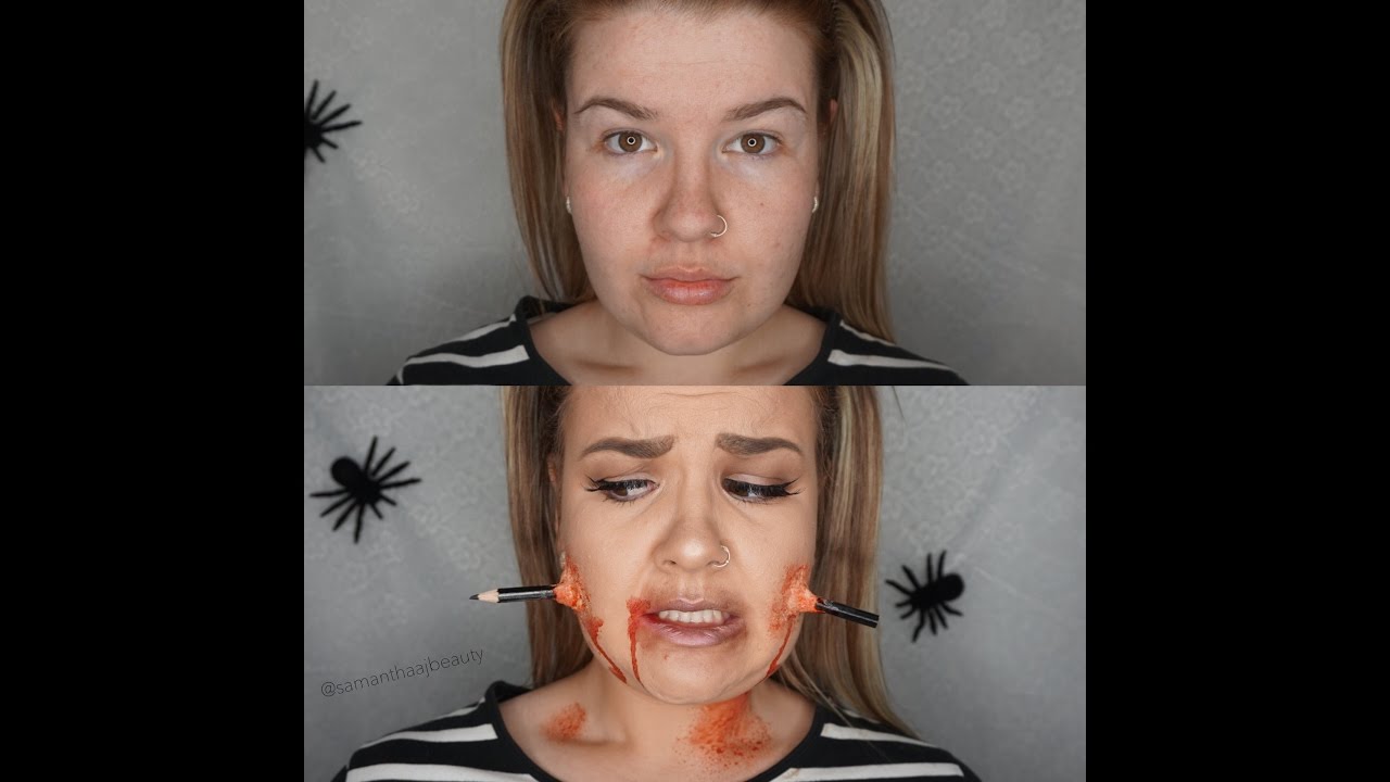 Halloween Bloody Pencil Face ♡ Full Tutorial - YouTube