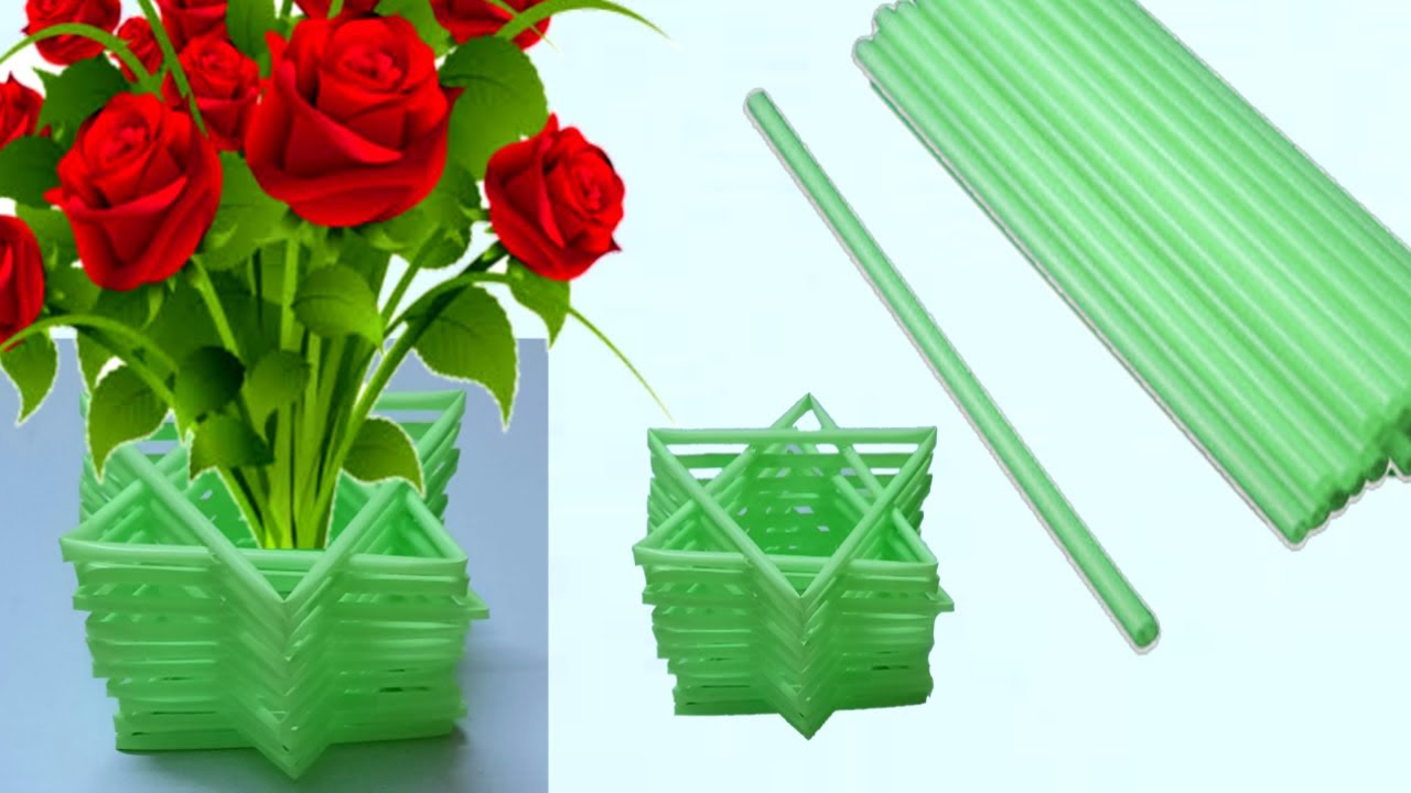 Straw Art || Flower Vase Making With Straws - YouTube