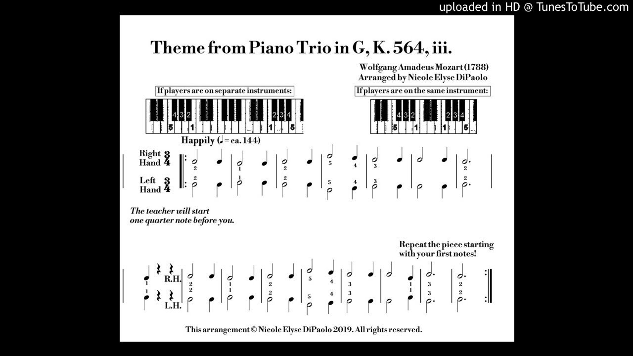 Mozart - Piano Trio in G K564 iii - Proto-Notation Beginner Arrangement ...