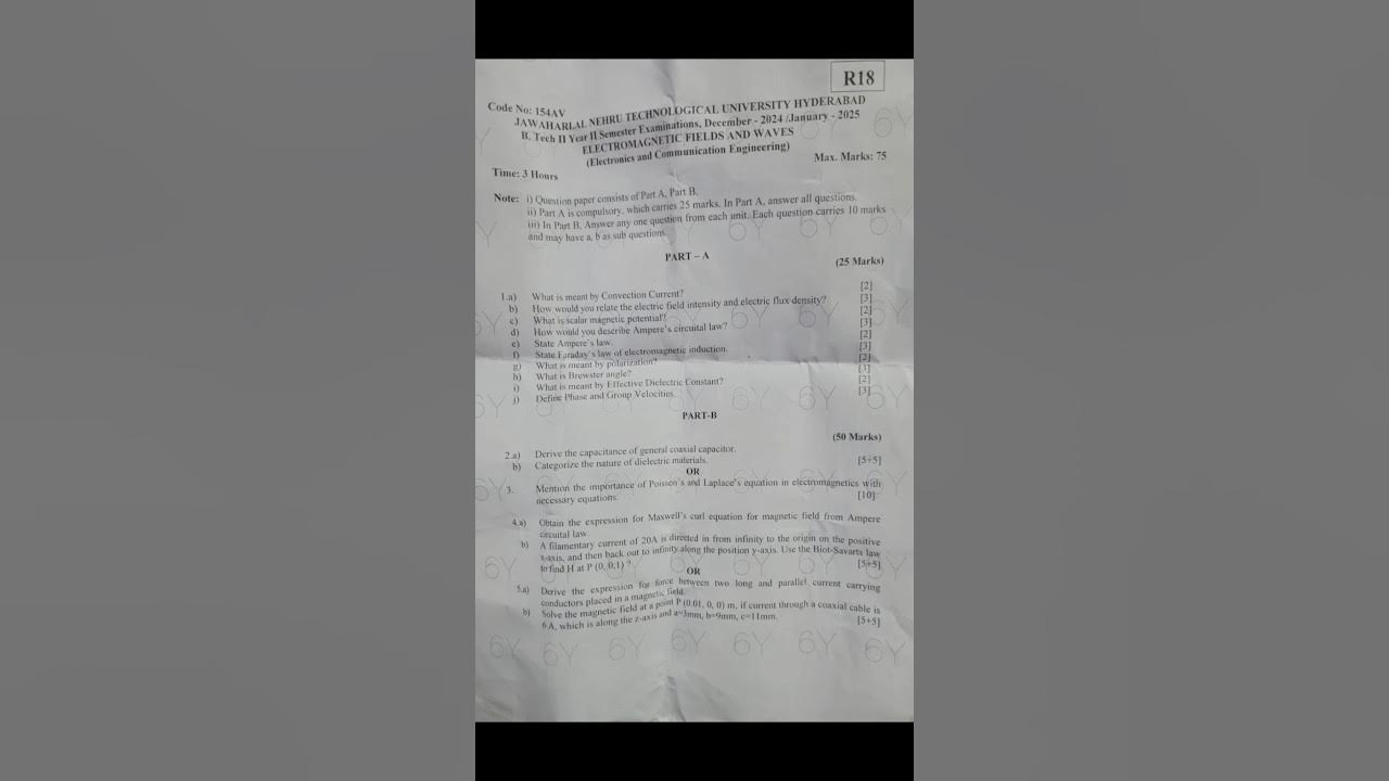 B-TECH JNTUH| R18 | ECE | ELECTRO MAGNETIC FIELDS AND WAVES |DEC/JAN ...