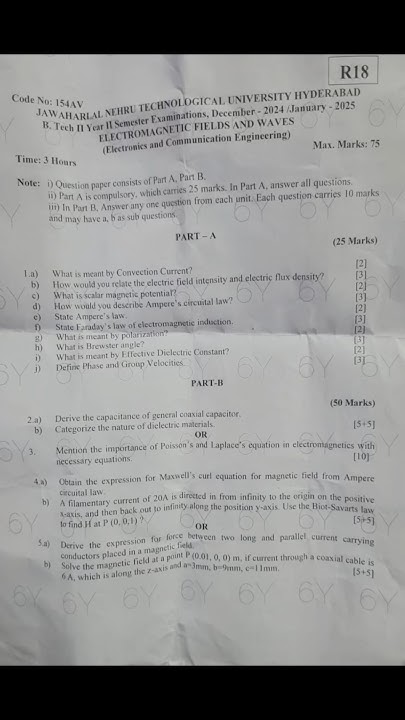 B-TECH JNTUH| R18 | ECE | ELECTRO MAGNETIC FIELDS AND WAVES |DEC/JAN ...