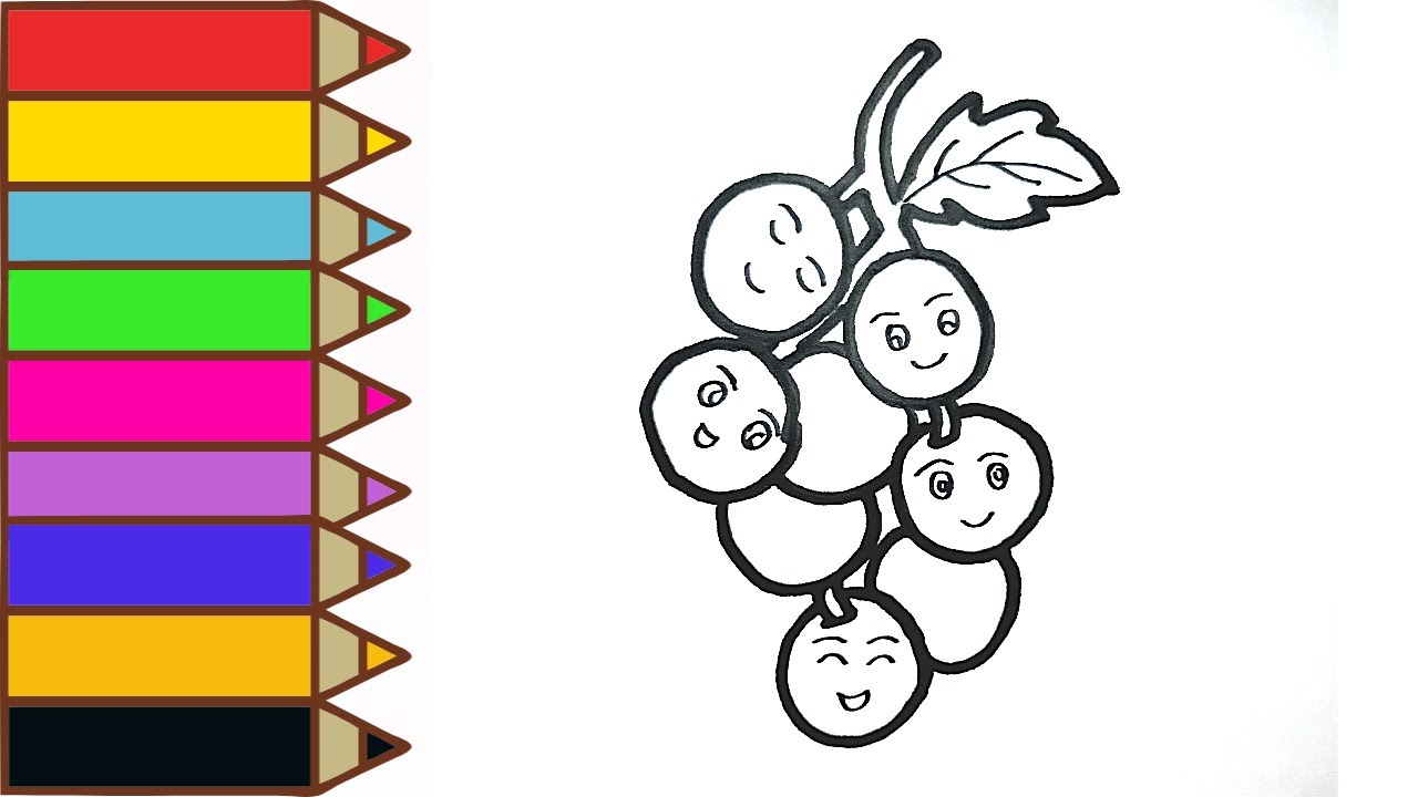 Menggambar dan mewarnai anggur untuk anak - grapes drawing. Colouring ...