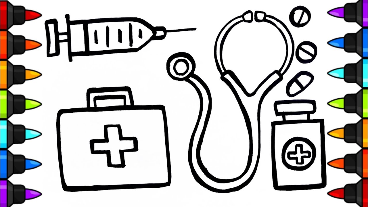 Doctor set drawing and coloring 💊💉| How to draw doctor set for kids ...