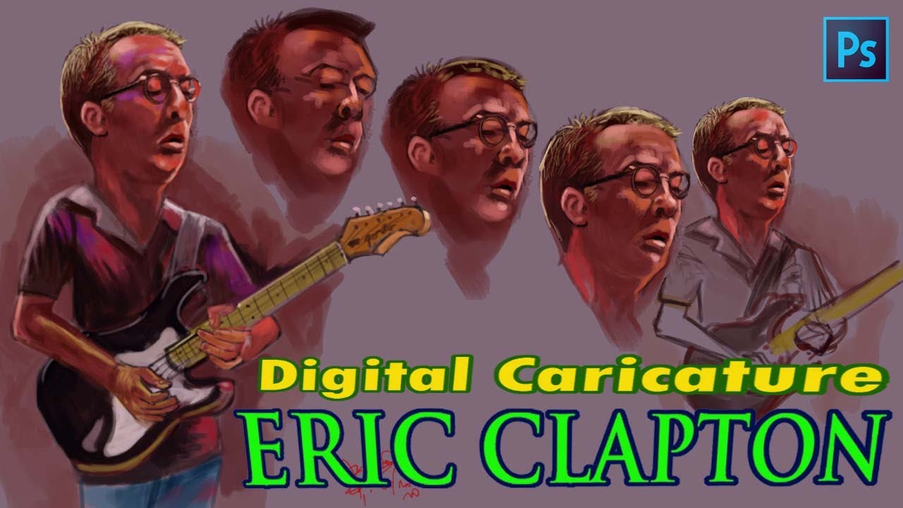 Eric Clapton - digital caricature drawing time lapse - YouTube