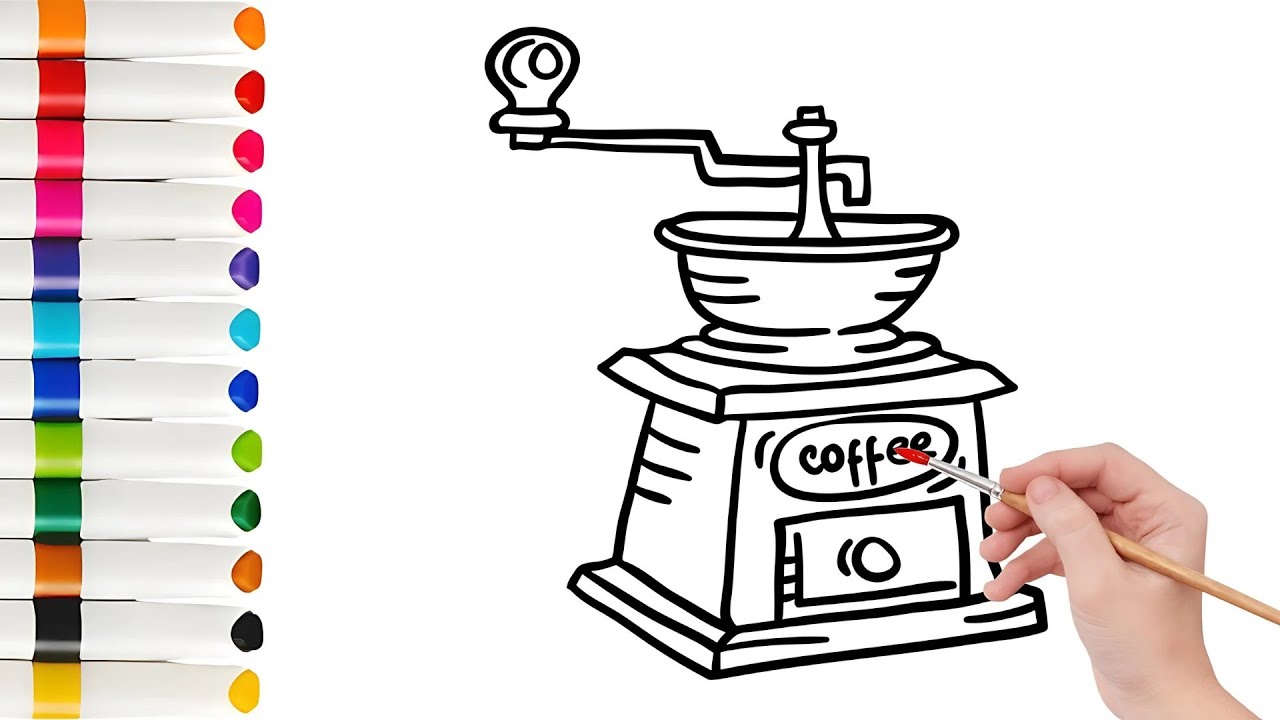 Coffee Grinder Colouring & painting with colour marker pen for kids ...