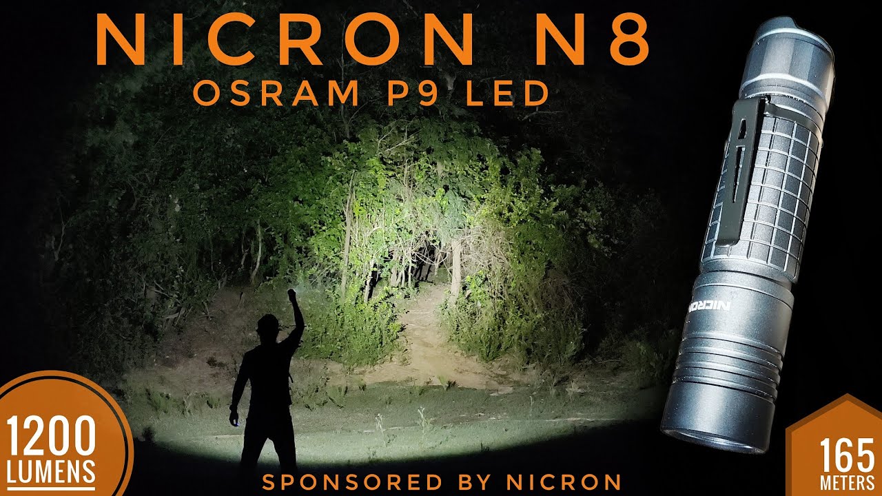 Nicron N8 Flashlight 1200 lumens max, 165 meters throw, Osram LED - YouTube