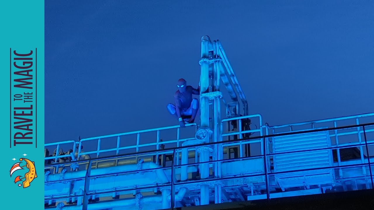 The Amazing Spider-Man on the roof tops of Avengers Campus Disneyland ...