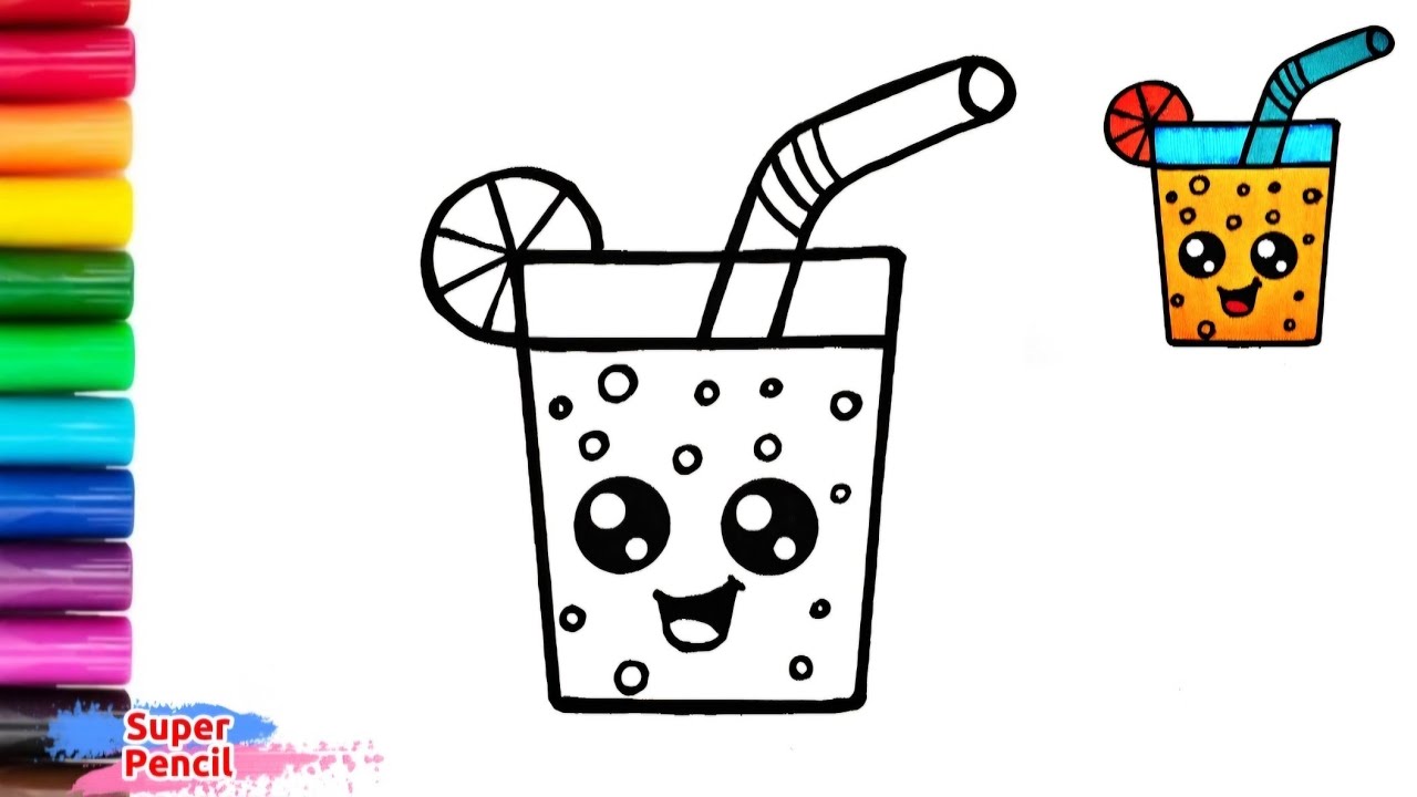 How to draw a Cute Fruit Juice Glass and a Straw EASY? 🍹Drawings for ...