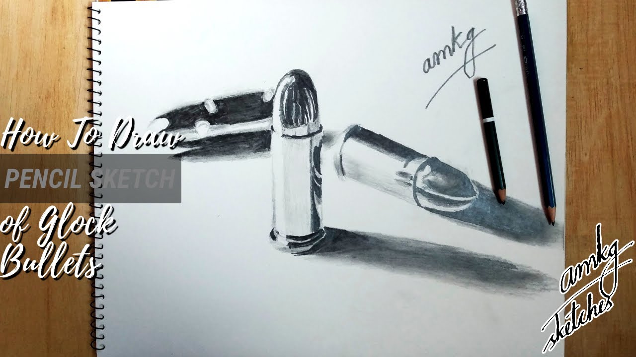 How To Draw Pencil Sketch of Glock Bullets | Time Lapse Sketch Video ...
