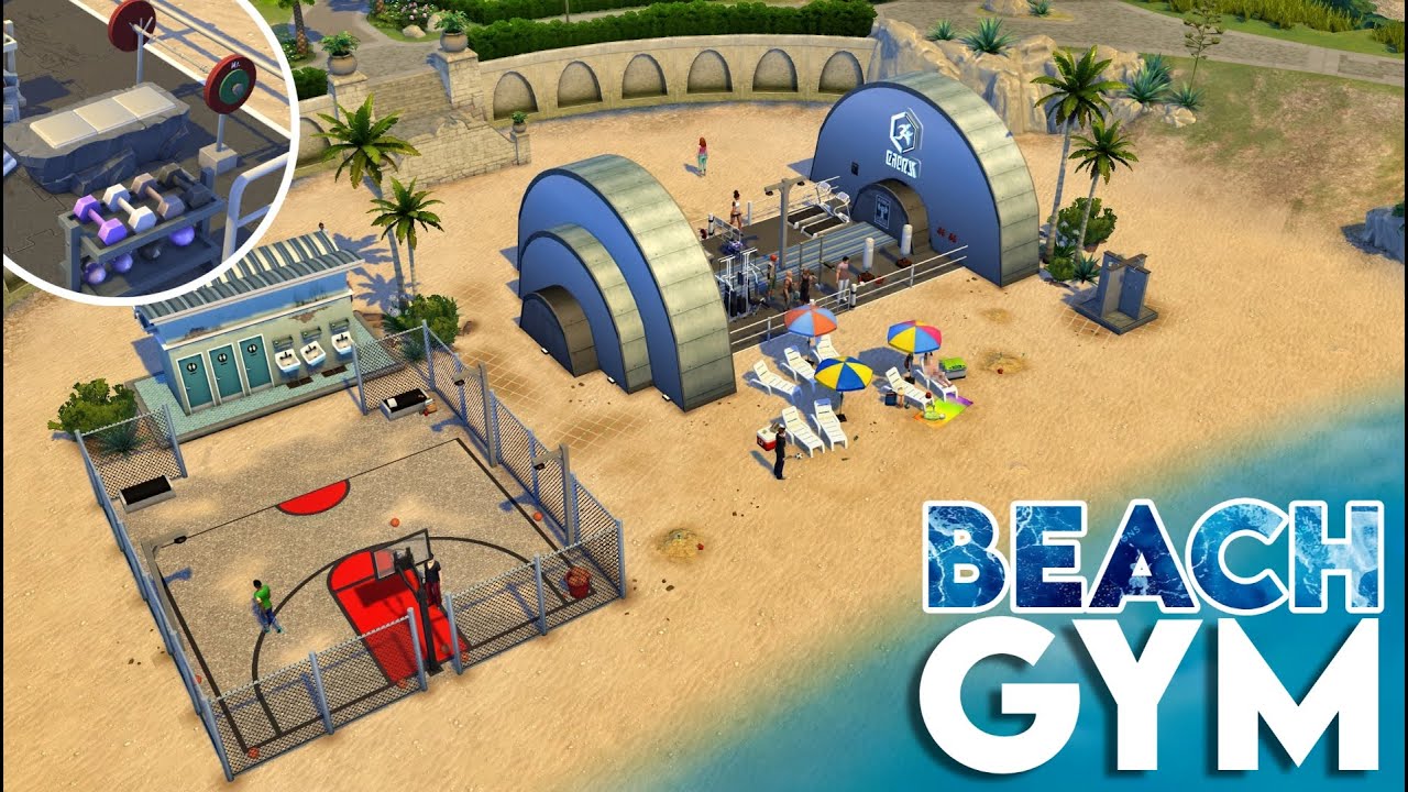 I built a BEACH GYM in the sims 4 |NOcc| Sims 4 gym speed build | Sims ...