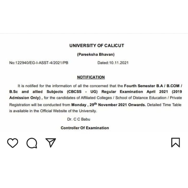 Calicut University 4th sem exam time table published - YouTube