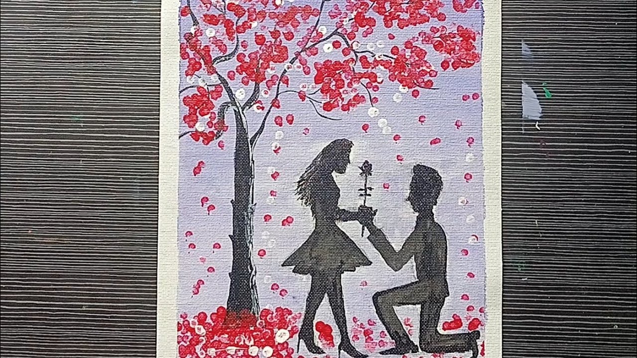 How to draw romantic couple under a tree / valentine's drawing/ very ...
