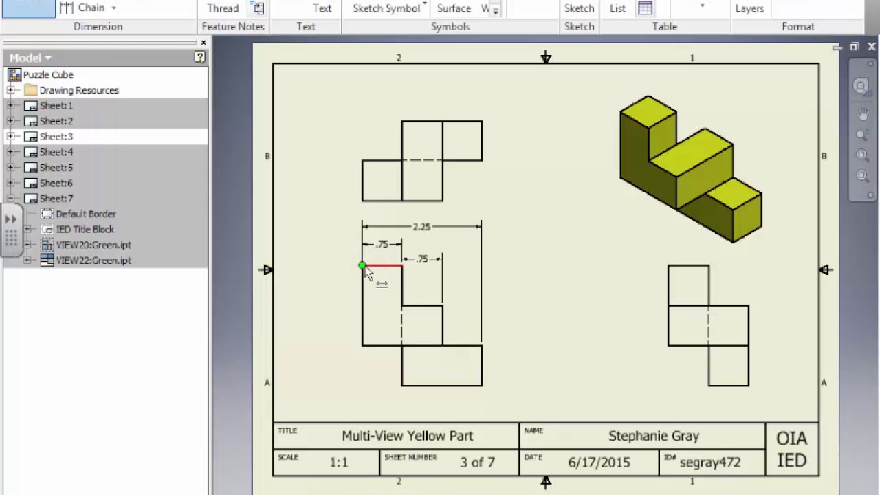4 1 Dimensioning Multi View Sketches on Title Block - YouTube