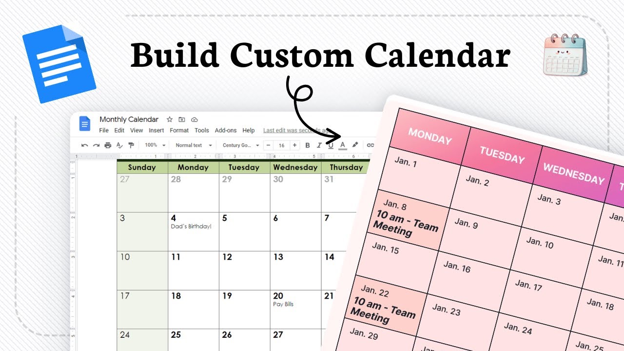 How to create a calendar in google docs (Planner Design) - YouTube