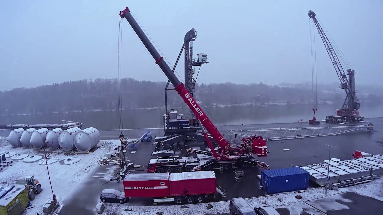 Kranaufbau Liebherr LHM420 im bayernhafen Passau - YouTube
