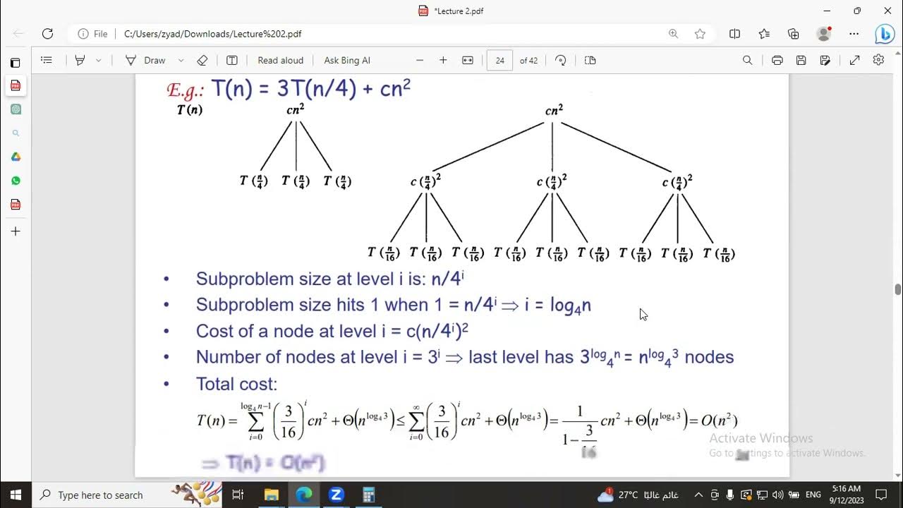 3 - lec2_algorithms Recursion tree method تحليل الخوارزميات بطريقة ...