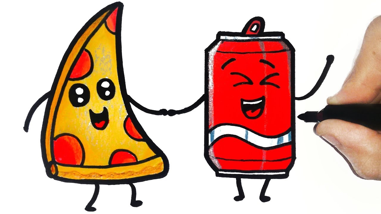 DRAWING AND COLORING PIZZA AND SODA KAWAII - YouTube