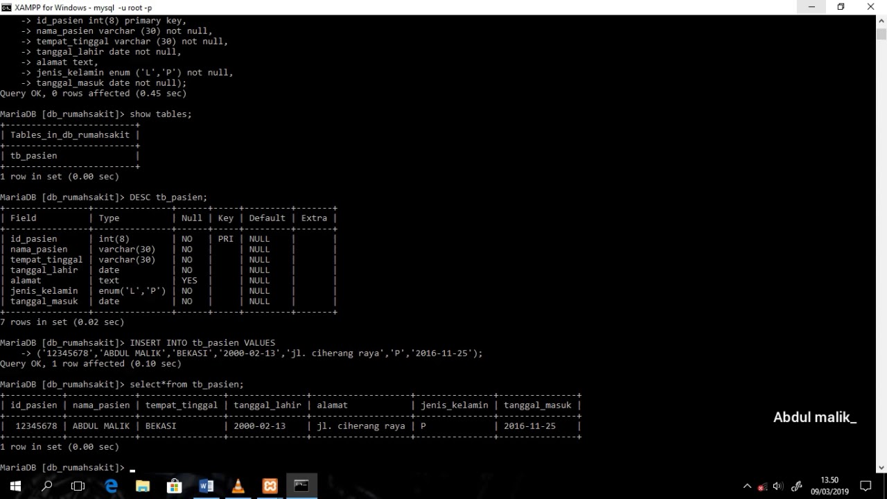 Tutorial Membuat Database Rumah Sakit Menggunakan Cmd Mysql Youtube