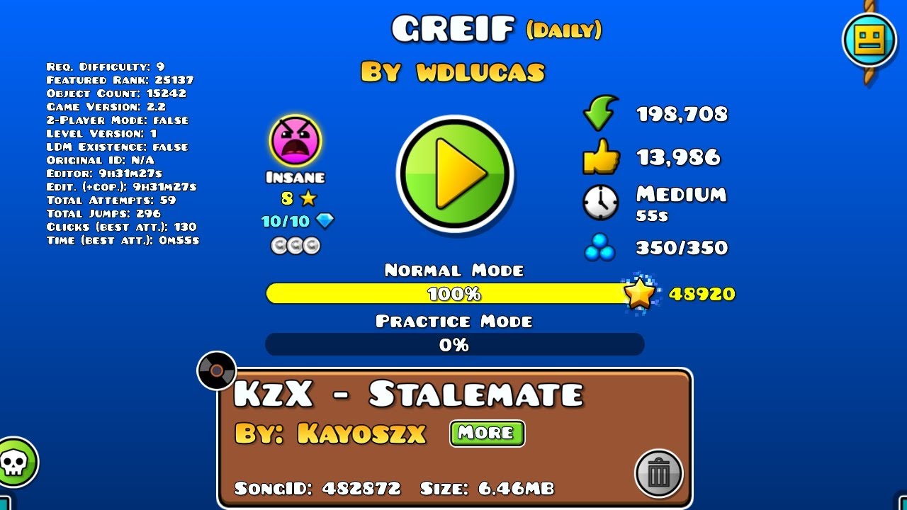 Greif By Wdlucas 100% With all coins Geometry Dash Daily Level. - YouTube