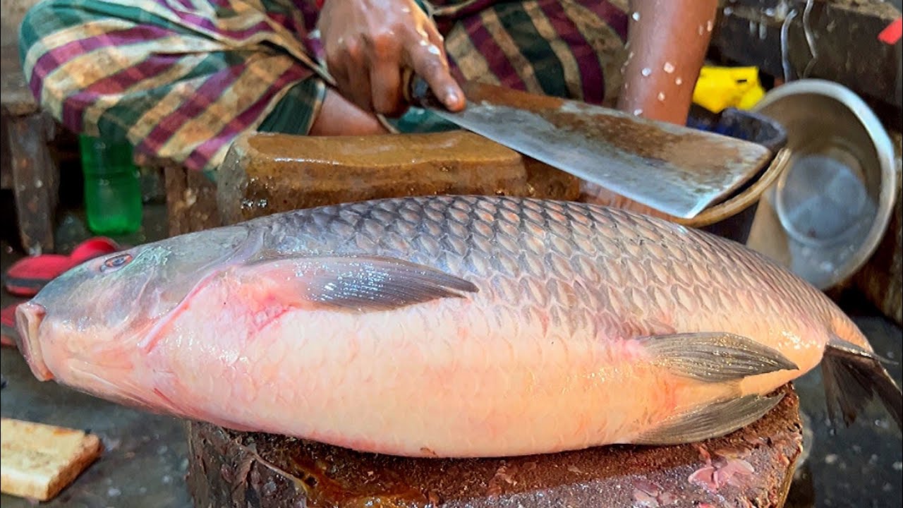 Big Rohu Fish Cleaning & Chopping By Expert Fish Cutter | Amazing ...
